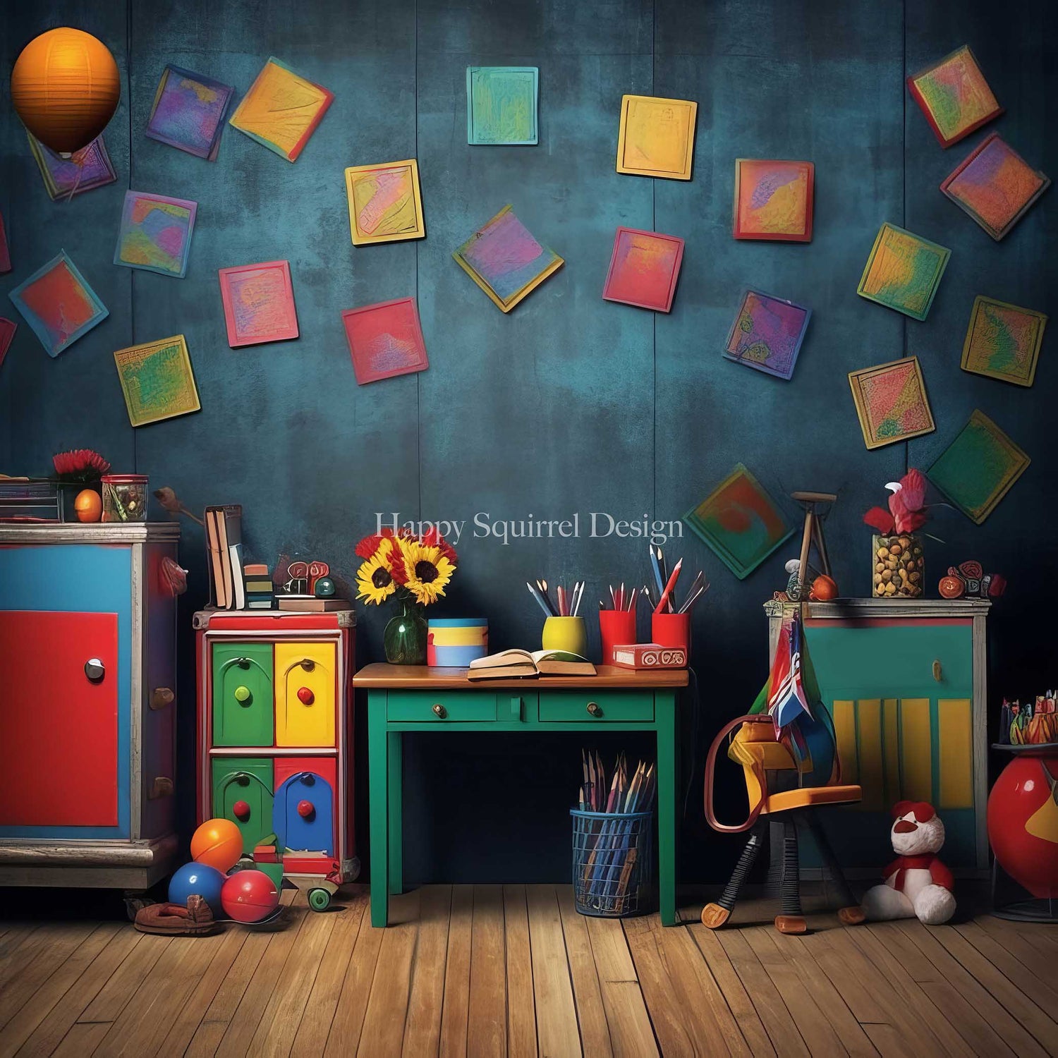 Kate Back to School Classroom Backdrop Designed by Happy Squirrel Desi
