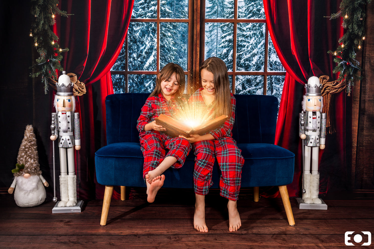 Kate Winter Christmas Red Curtain Window Backdrop Designed by Emetselc