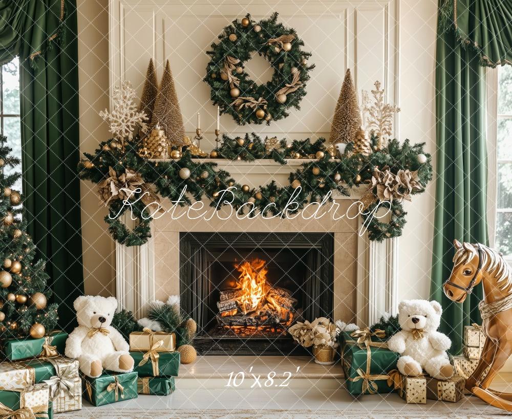 Kate Christmas Tree Fireplace Teddy Bears Backdrop Designed by Patty Robert