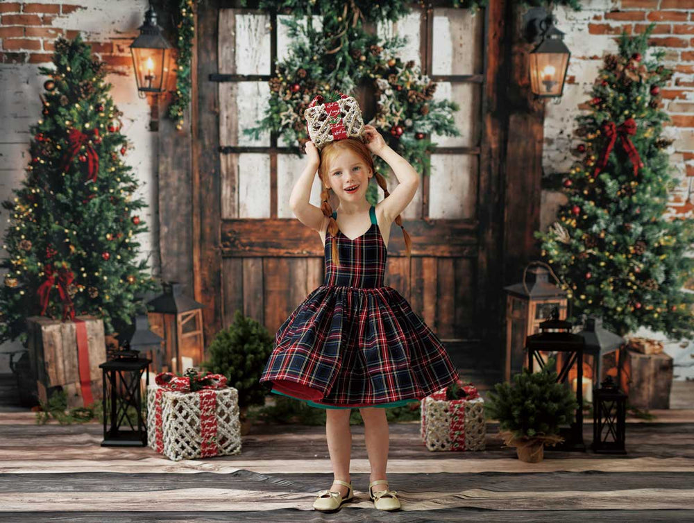 Kate Christmas Tree Rustic Wood Door Backdrop Designed by Emetselch